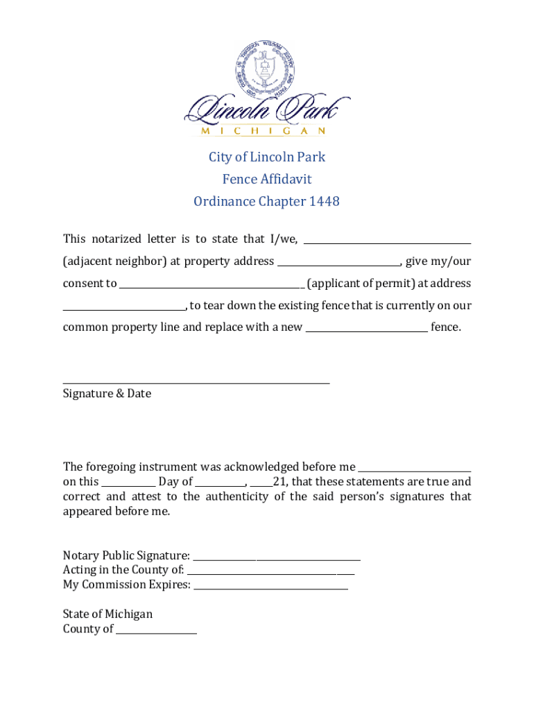 Fillable Online FENCE AFFIDAVIT Fax Email Print - pdfFiller