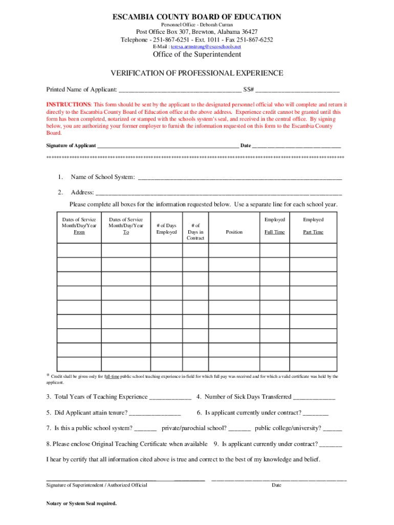 Fillable Online Department of Human Resources - Escambia County Fax ...