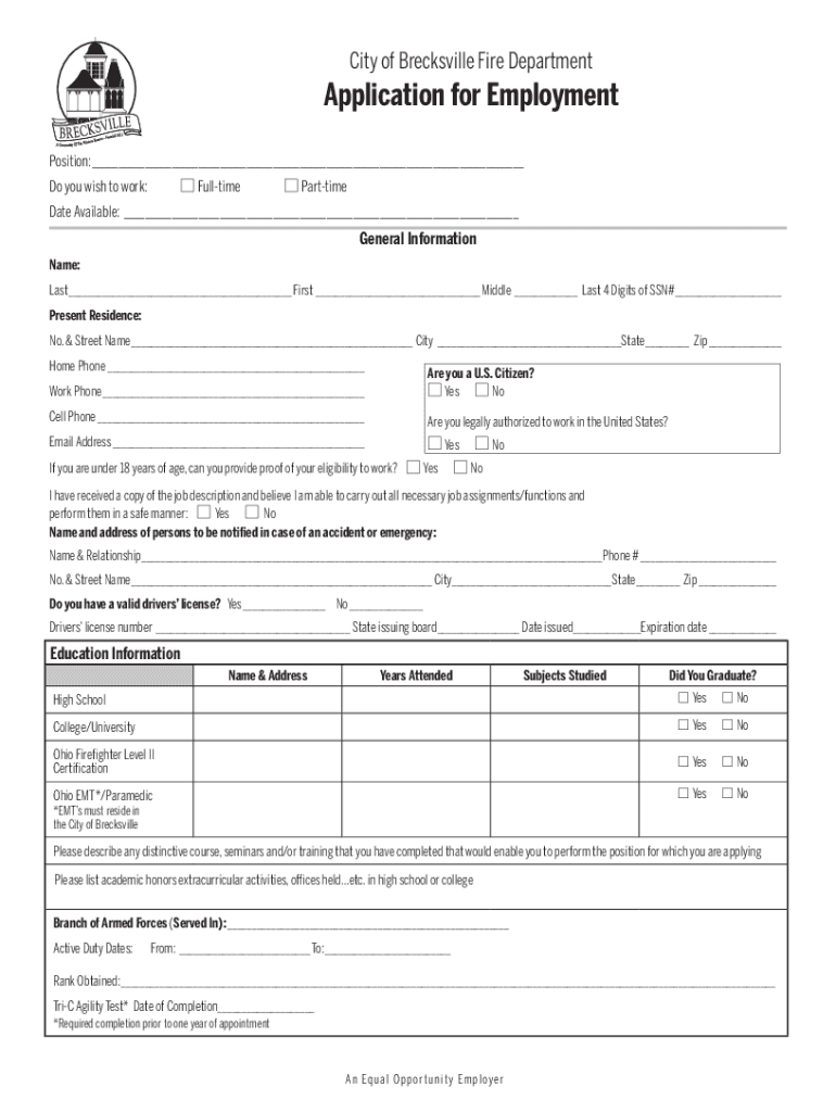 Fillable Online Brecksville Fire Department Fax Email Print - pdfFiller