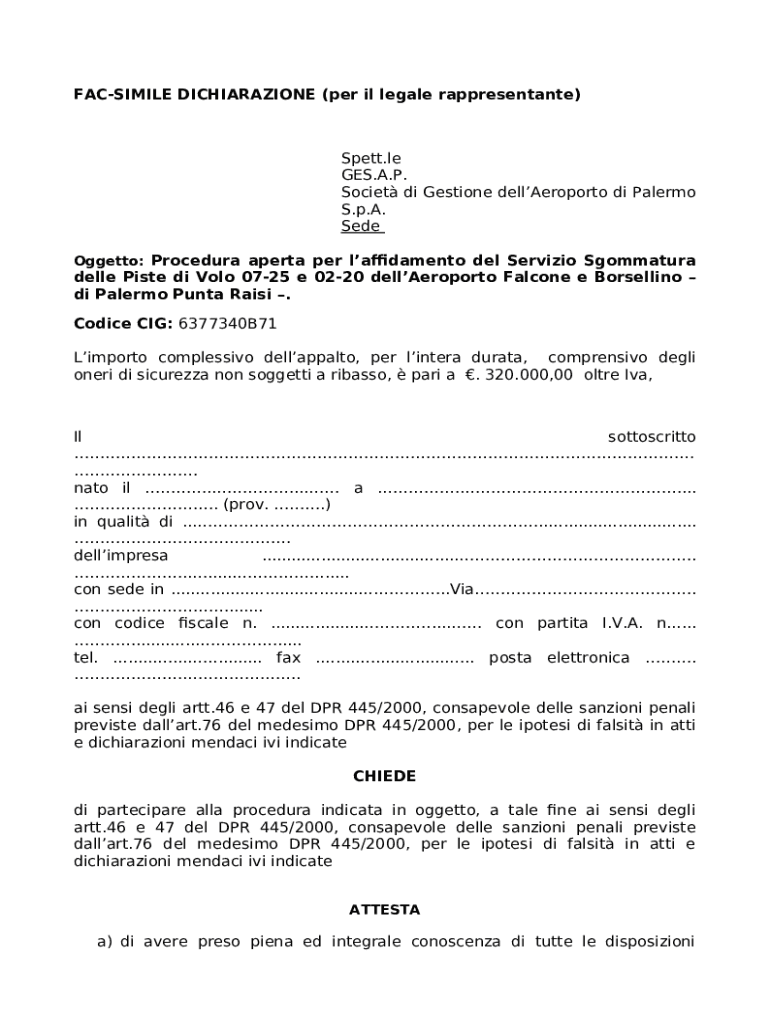 FAC-SIMILE DICHIARAZIONE (per it tegate rappresentante) Doc Template ...