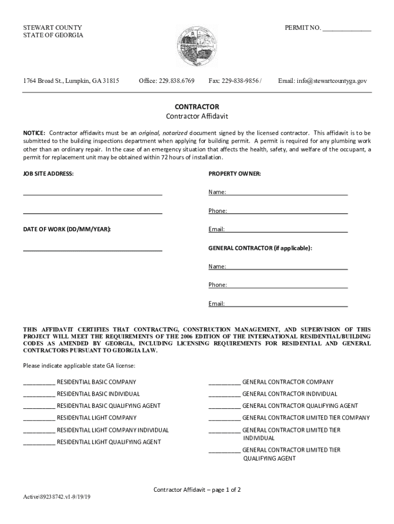 Fillable Online Lumpkin county subcontractor affidavit Fax Email Print - pdfFiller