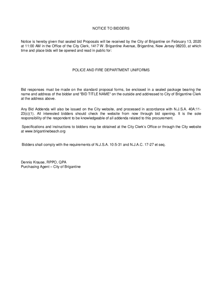 Fillable Online city of brigantine notice of rfp professional and ...
