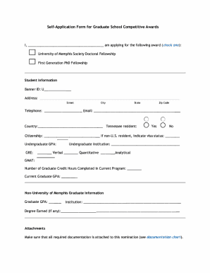Fillable Online Self-Application Form for Graduate School Competitive ...