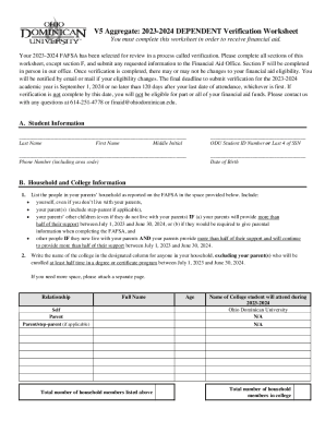 Fillable Online V5 Aggregate: 2023-2024 DEPENDENT Verification Worksheet Fax Email Print - pdfFiller