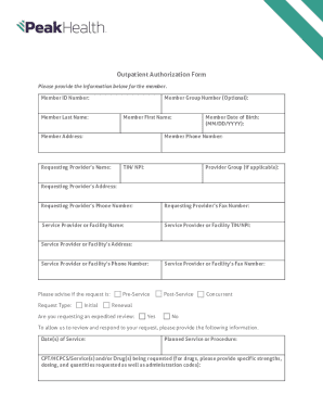 Fillable Online Outpatient Authorization FormPeak Health Fax Email Print - pdfFiller