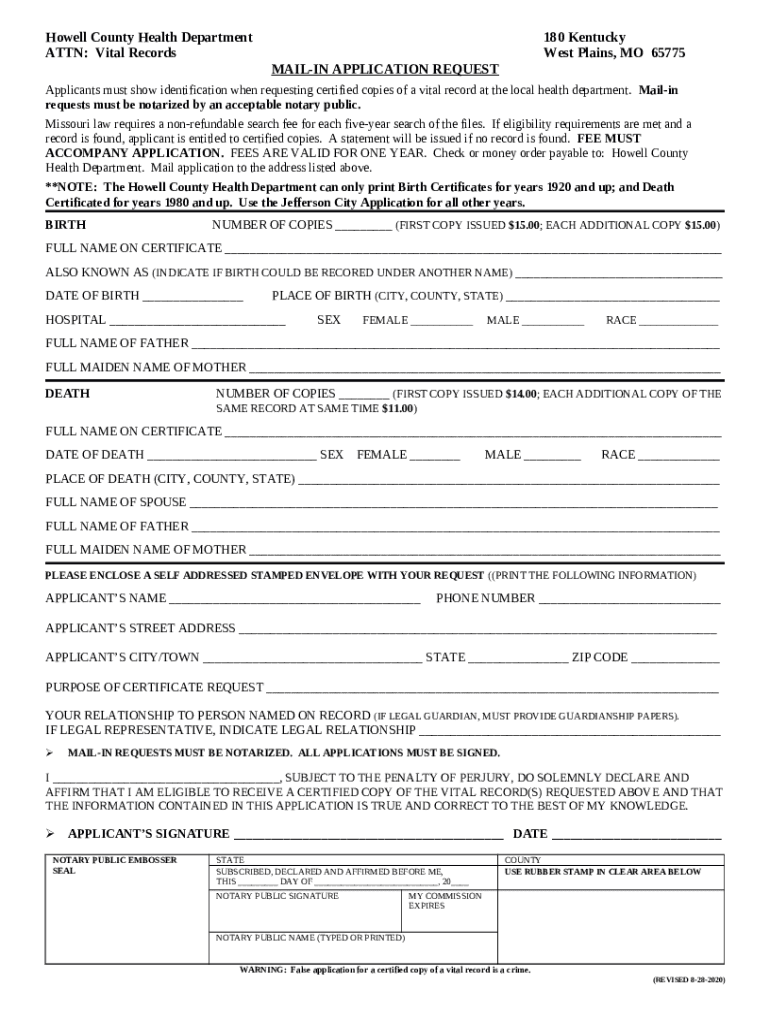 Vital Records (Birth and Death Certificates) Doc Template | pdfFiller