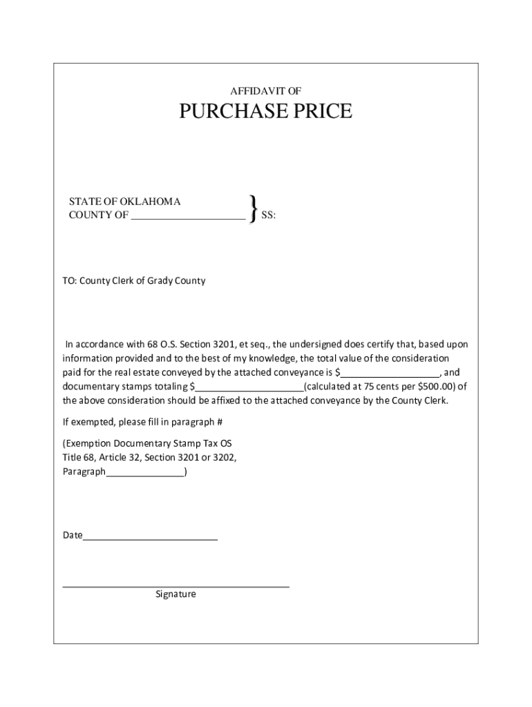 Fillable Online Purchase price affidavit ok - emgmca-malipa.com Fax ...