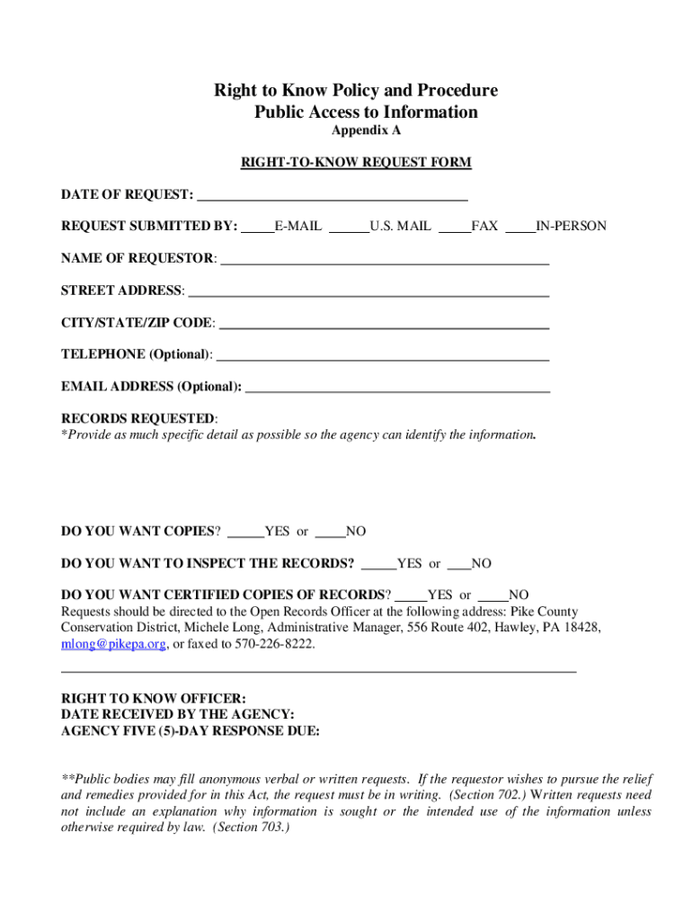 Fillable Online PCCD Right to Know Policy form and fees Fax Email Print ...