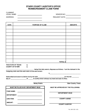 Fillable Online Reimbursement Claim Form - Starr County Fax Email Print - pdfFiller