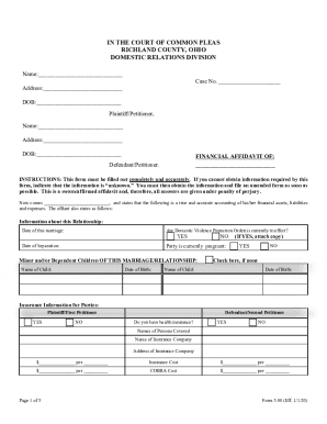 Fillable Online Uniform Domestic Relations Form - Affidavit 2 ( ... Fax ...