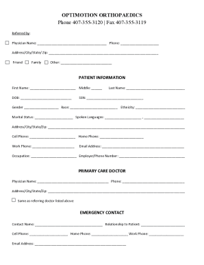 Fillable Online New Patient Intake Form - KNEE Fax Email Print - pdfFiller