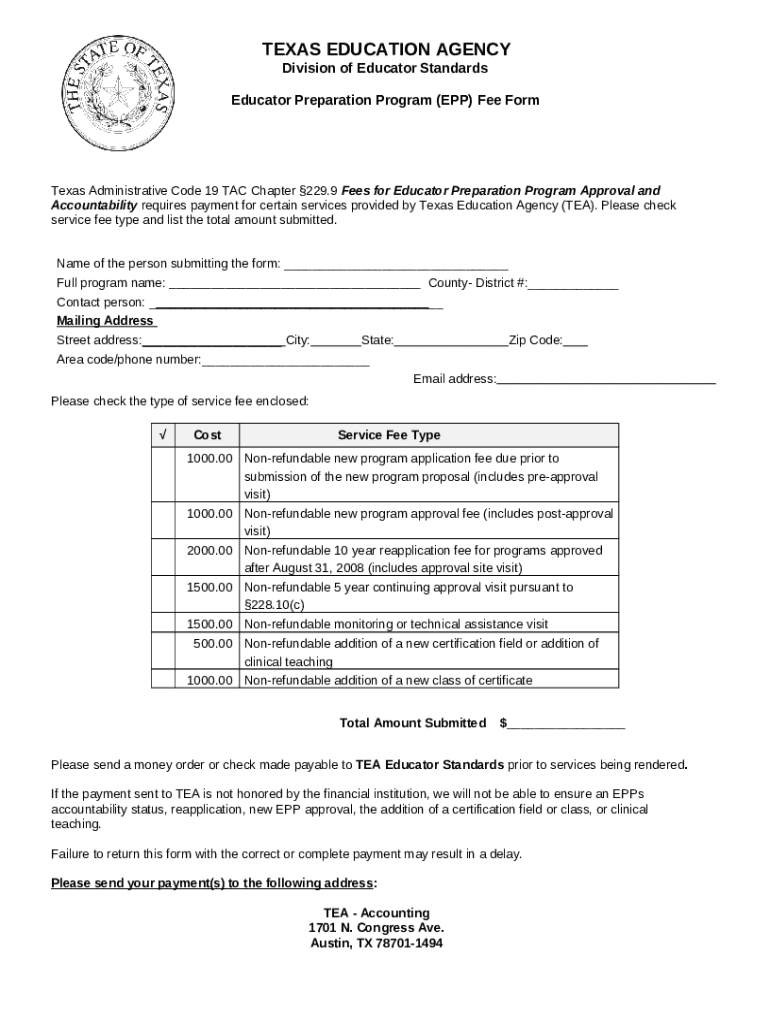 TEA Accountability System for Educator Preparation Fee Doc Template ...