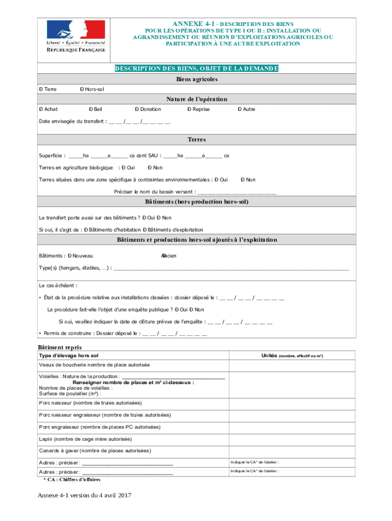 Remplissable En Ligne Annexe 4-1 : description des biens Fax Email ...