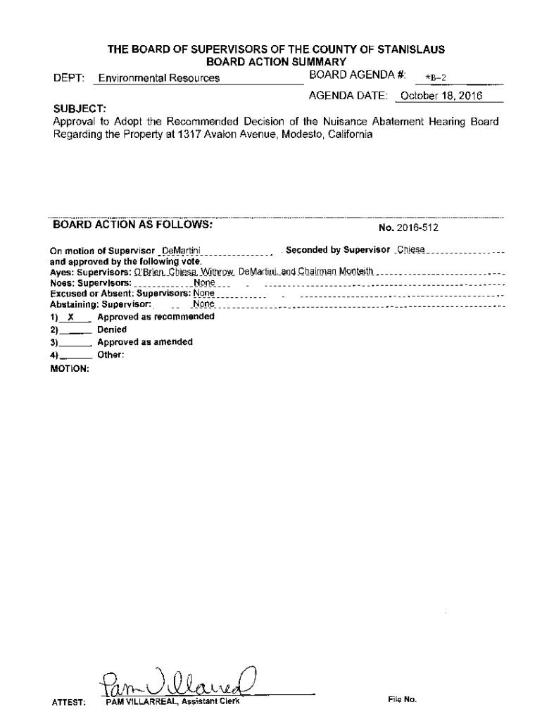 Fillable Online Approval to Adopt the Recommended Deeisien of the ...