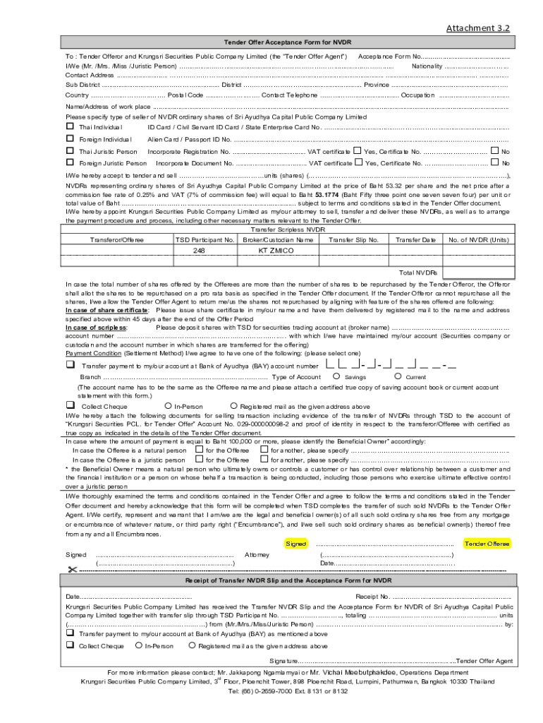 Fillable Online Tender Offeror and Krungsri Securities Public Company ...