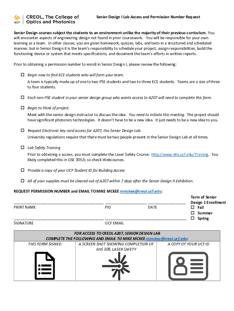 Fillable Online creol ucf Senior Design I Lab Access and Permission ...