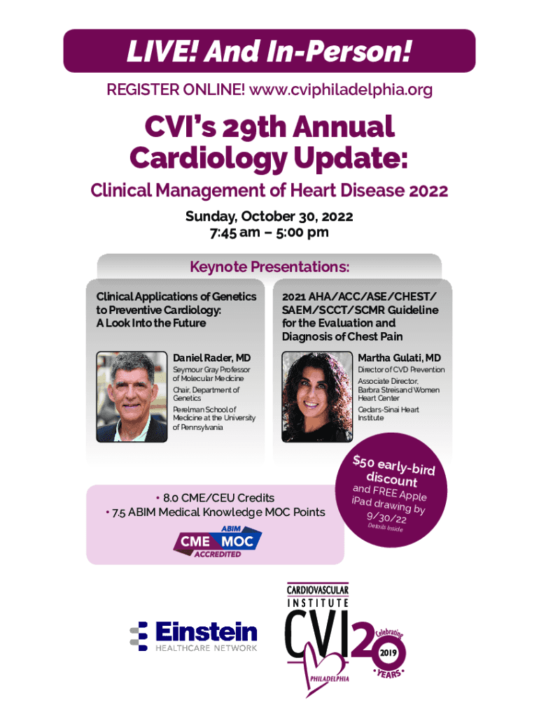 Fillable Online LIVE! And In-Person! CVI's 29th Annual Cardiology ...