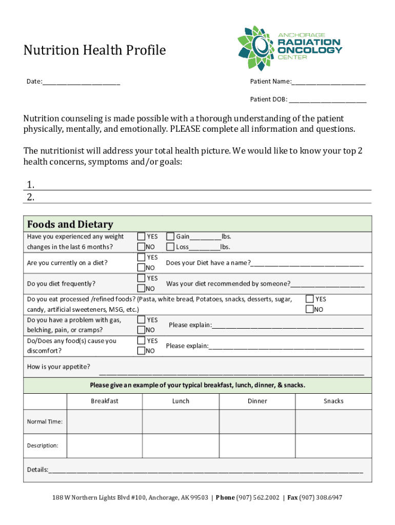 Fillable Online Nutrition Health Profile Fax Email Print - pdfFiller