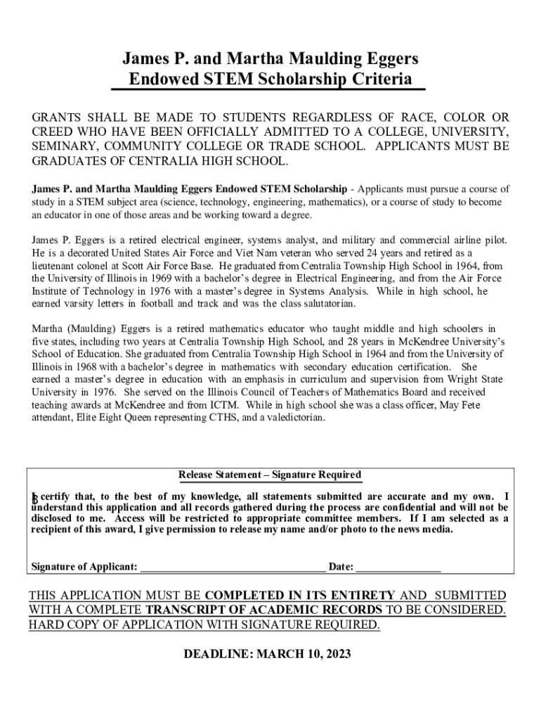 Fillable Online James P. and Martha Maulding Eggers Endowed STEM ...