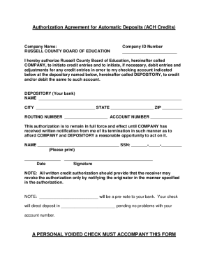 Fillable Online Authority Agreement for Automatic Deposits (Credits) Fax Email Print - pdfFiller