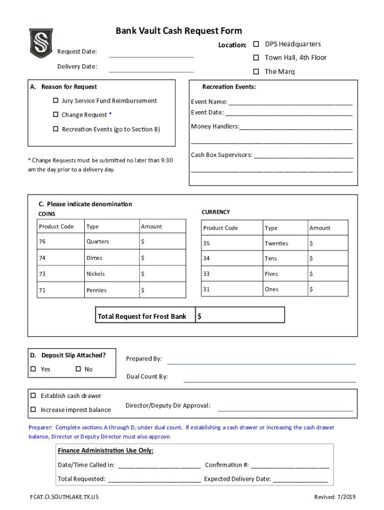 Fillable Online Cash Vault Request 11-14 Fax Email Print - pdfFiller