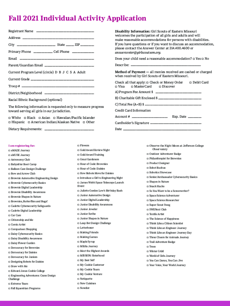 Fillable Online Individual Activity Application. Individual Activity ...