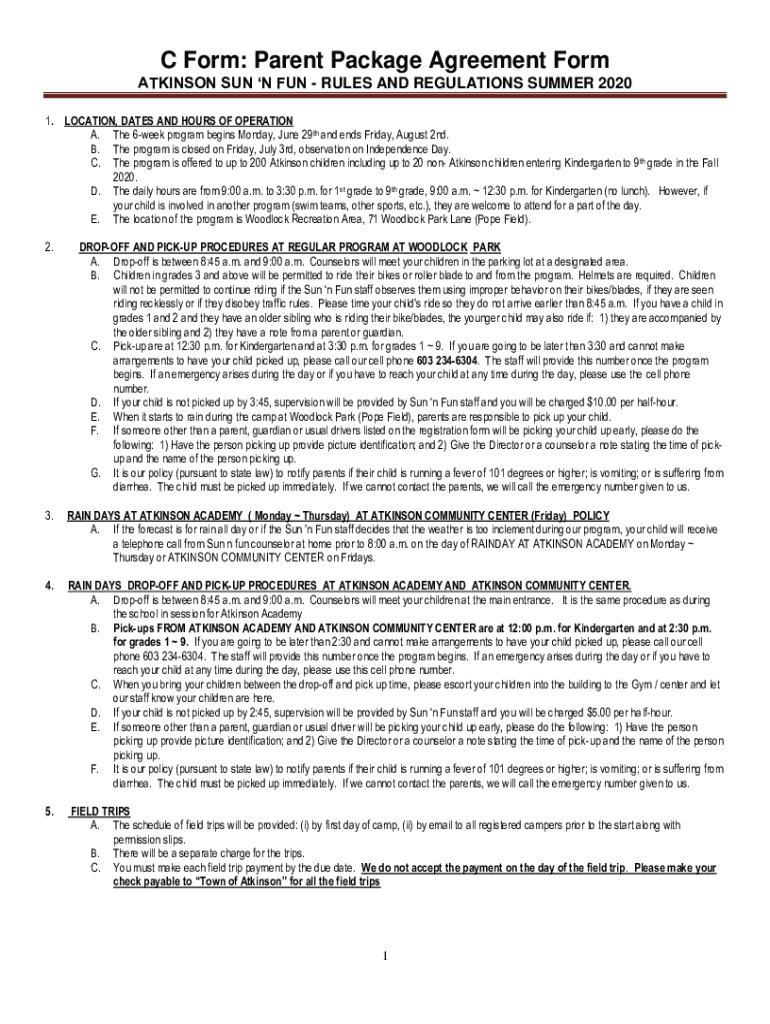 Fillable Online C Form: Parent Package Agreement Form Fax Email Print - pdfFiller
