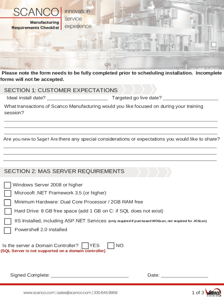 Fillable Online Scanco Manufacturing Requirements Checklist (Rev 4) Fax ...