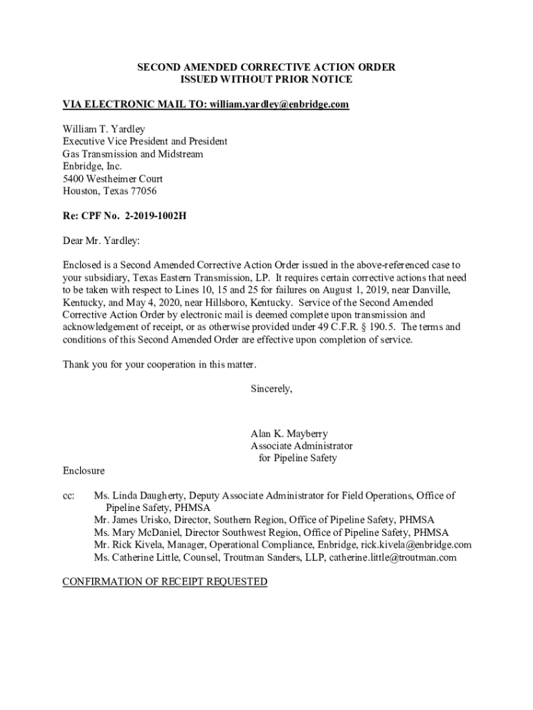 Fillable Online primis phmsa dot second amended corrective action order ...