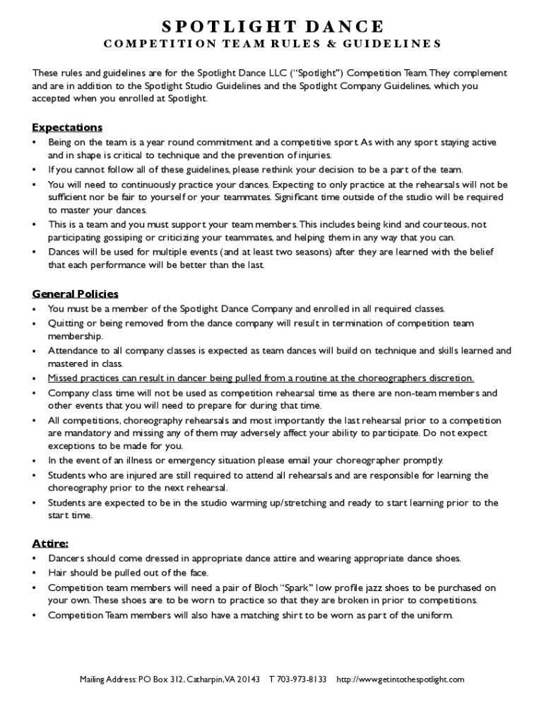 Fillable Online Spotlight Dance Cup - Dance Competition Hub Fax Email ...