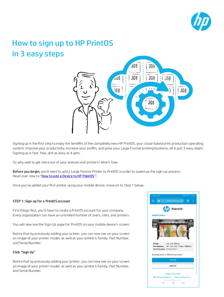 Fillable Online How to sign up to HP PrintOS in 3 easy steps Fax Email Print - pdfFiller
