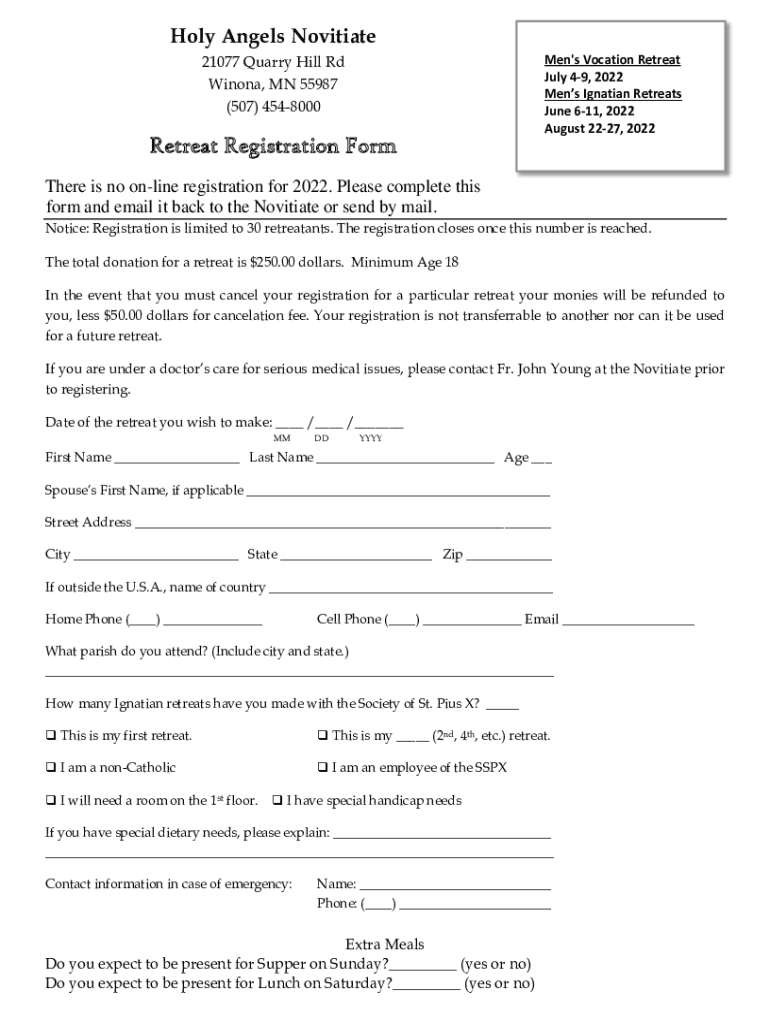 Fillable Online Get the free Men's Ignatian Retreat - Holy Angels Novitiate ... Fax Email Print ...