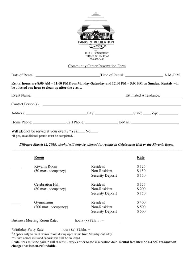 Fillable Online City Hall Community Room Rental Reservation Form Fax ...