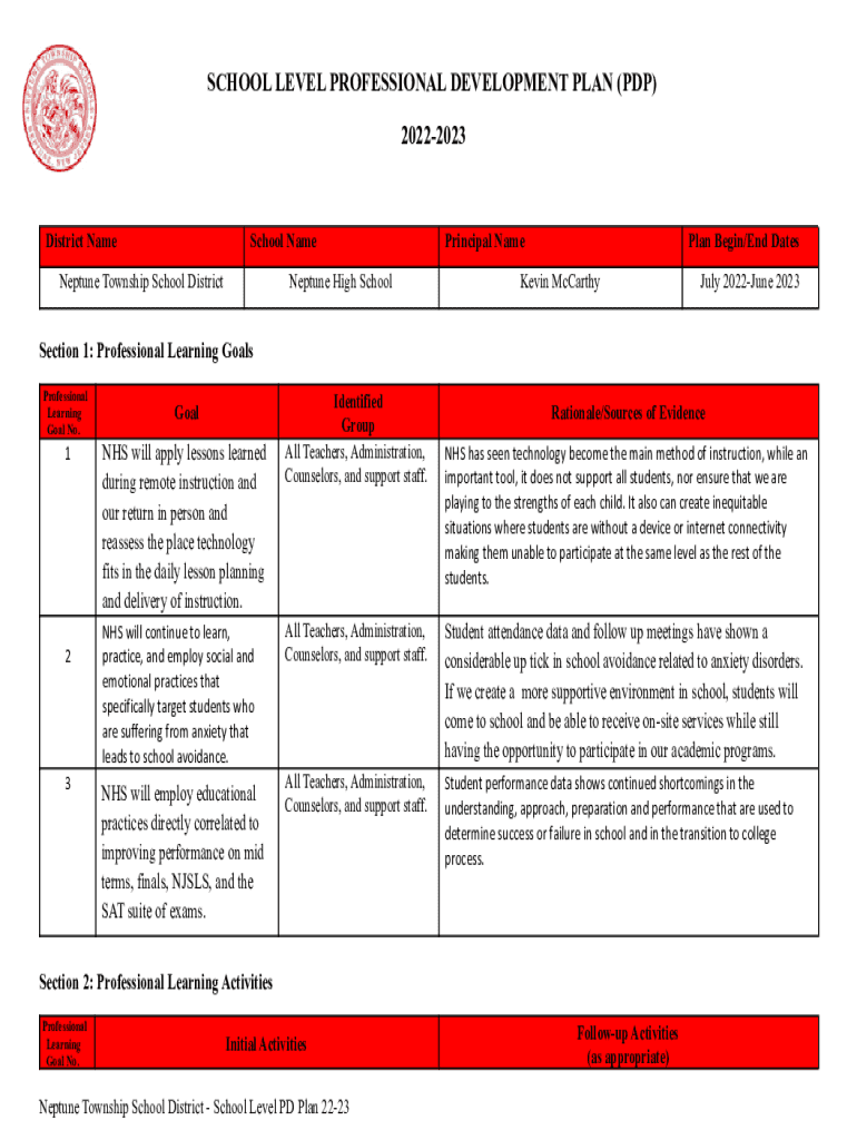 Fillable Online Sample School Professional Development Plan (PDP) Fax ...