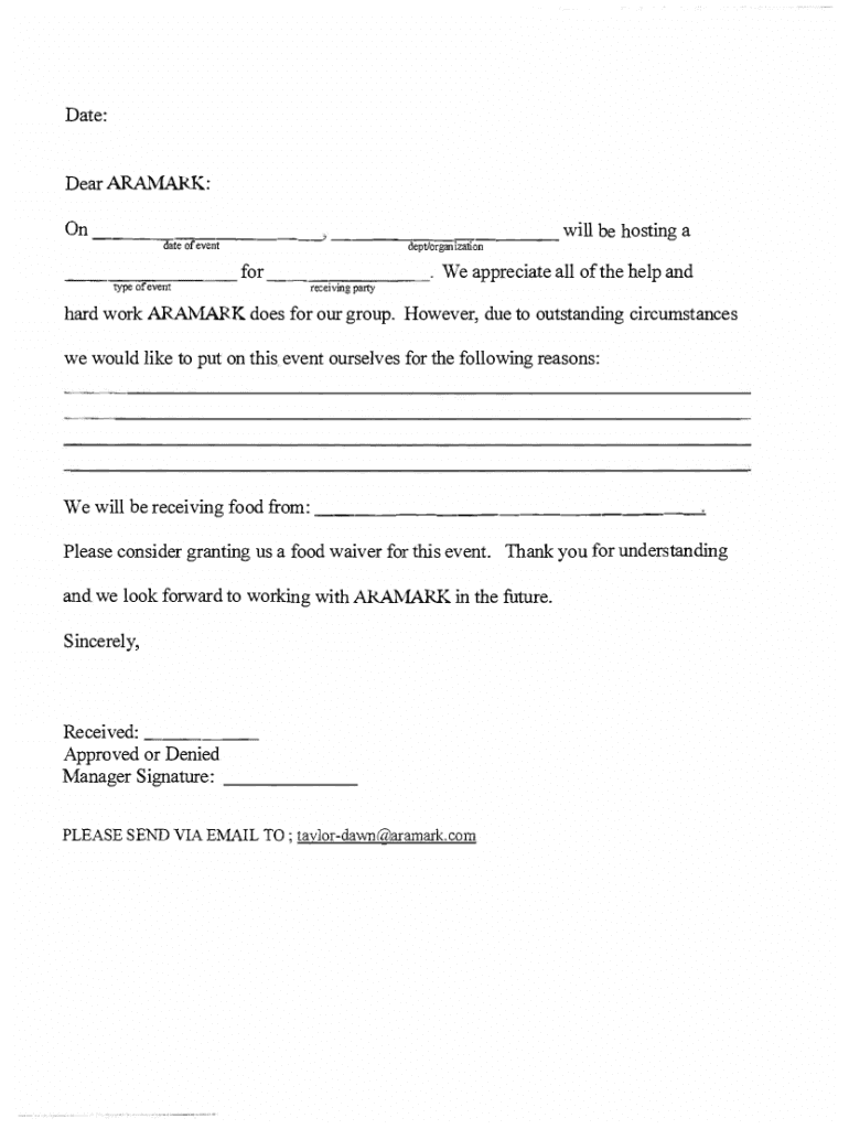 Fillable Online Dear ARAMARK Fax Email Print - pdfFiller