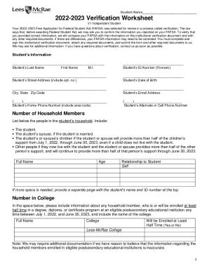 Fillable Online Financial Aid 2022-2023 Verification Worksheet Fax Email Print - pdfFiller