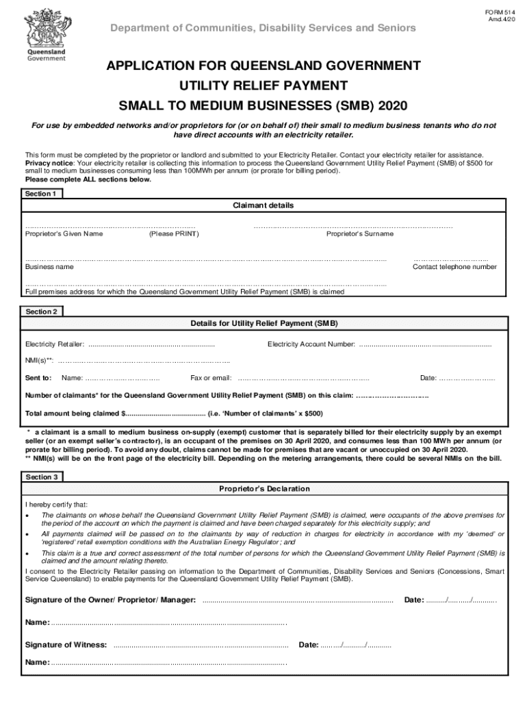 Fillable Online Form 514 Application for Queensland Government Utility ...