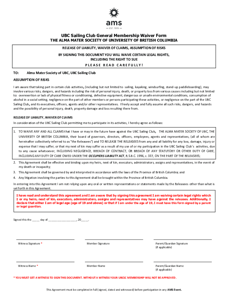 Fillable Online WAIVER FORM Release of Liability, Waiver of Claims ...