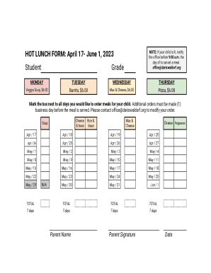 Fillable Online Hot Lunch Order Forms 22-23 Fax Email Print - pdfFiller