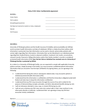 Fillable Online Policy CS 30: Visitor Confidentiality Agreement Fax ...