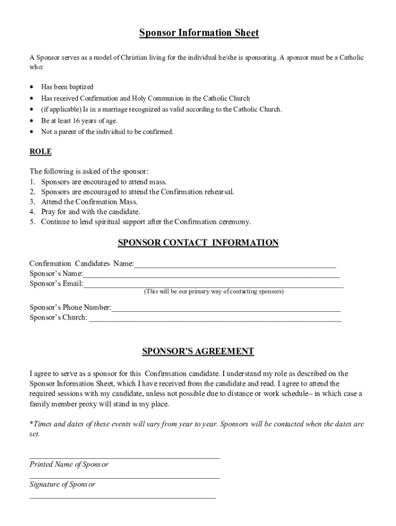Fillable Online Sponsor Information Sheet Fax Email Print - pdfFiller