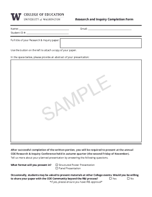 Fillable Online Research and Inquiry Completion Form - SAMPLE ... Fax ...
