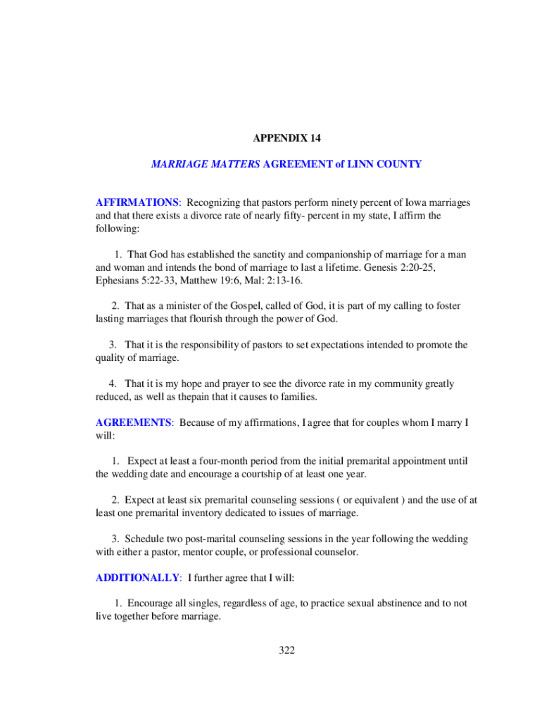 Fillable Online 322 APPENDIX 14 MARRIAGE MATTERS AGREEMENT of ... Fax ...