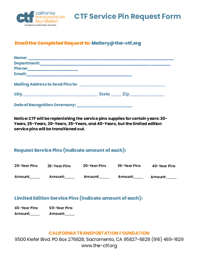 Fillable Online CTF Service Pin Request Form Fax Email Print - pdfFiller
