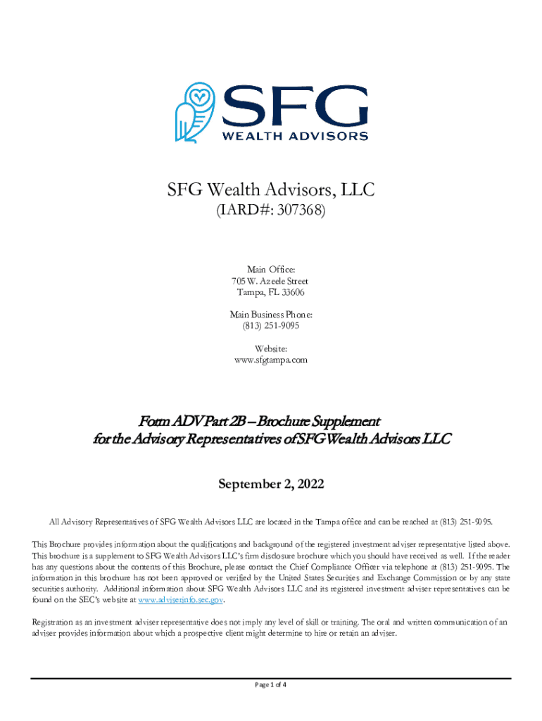 Fillable Online SFG Wealth Advisors - Form ADV Part 2B - Sept.28.2021 ...