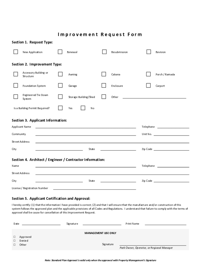 Fillable Online Improvement Request Form Fax Email Print - pdfFiller