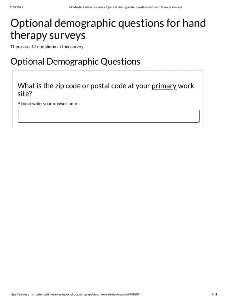 Fillable Online Optional demographic questions for hand therapy surveys ...