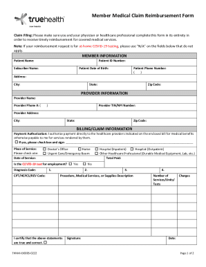 Fillable Online Member Medical Claim Reimbursement Form Fax Email Print - pdfFiller