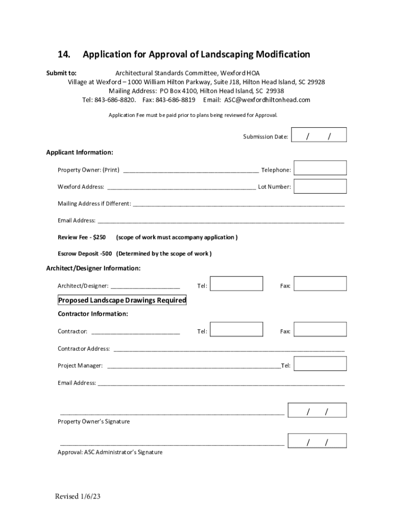 Fillable Online 14. Application for Approval of Landscaping ...