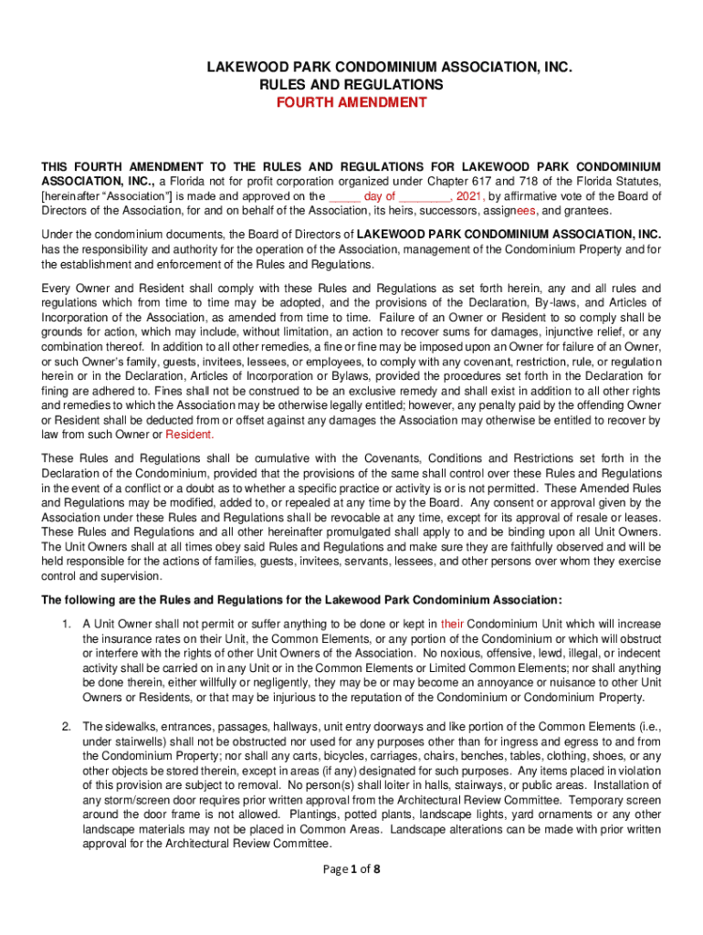 Fillable Online lakewood park condominium association, inc. rules and ... Fax Email Print ...